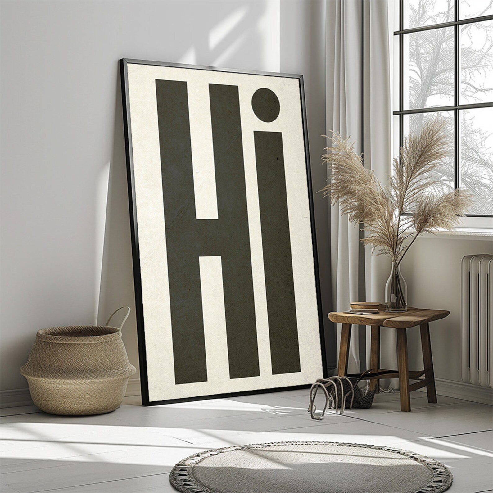 Hi Poster, Minimalist Typography Wall Print, Black and White Text ...