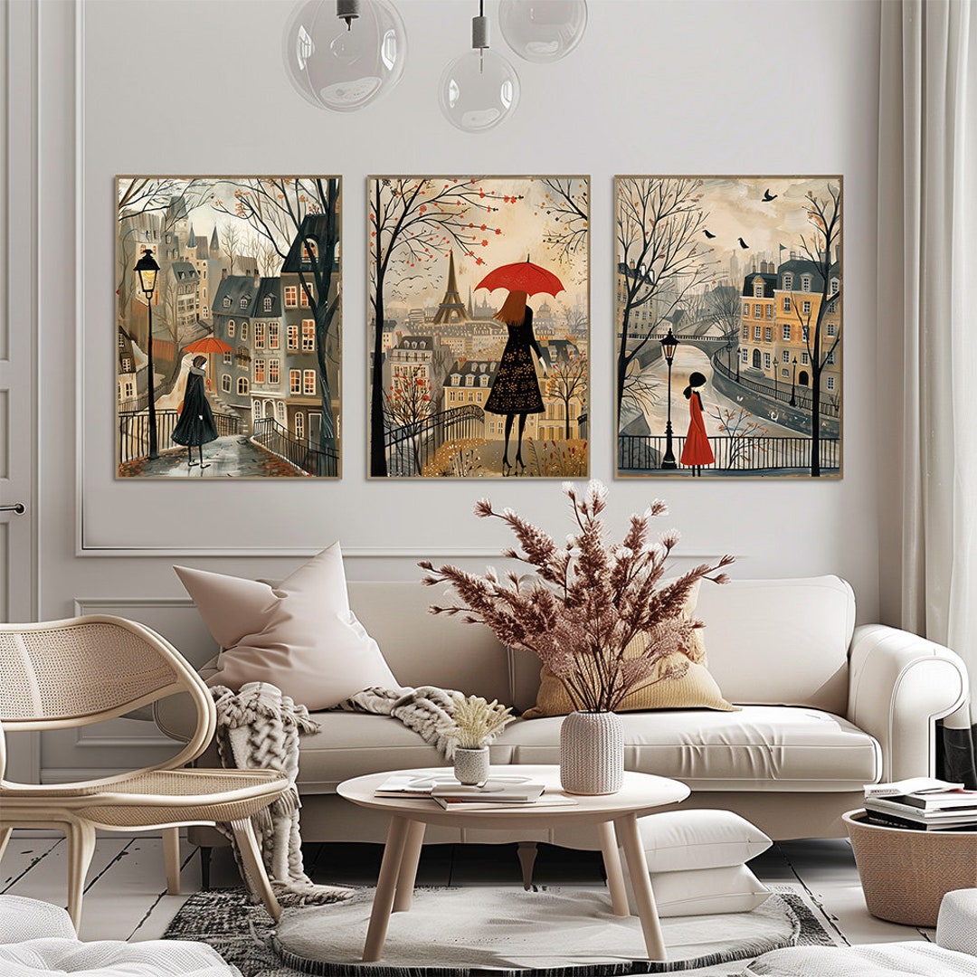 Cute Paris Illustrations Set of 3 Poster, Chic and Parisian Home Decor ...