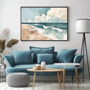 Abstract Quiet Ocean Landscape Poster, Modern Beach House Decor ...