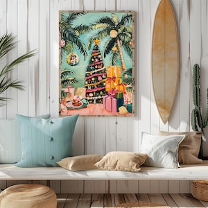 Tropical Christmas Tree Art Print, Christmas in Summer Island Poster ...