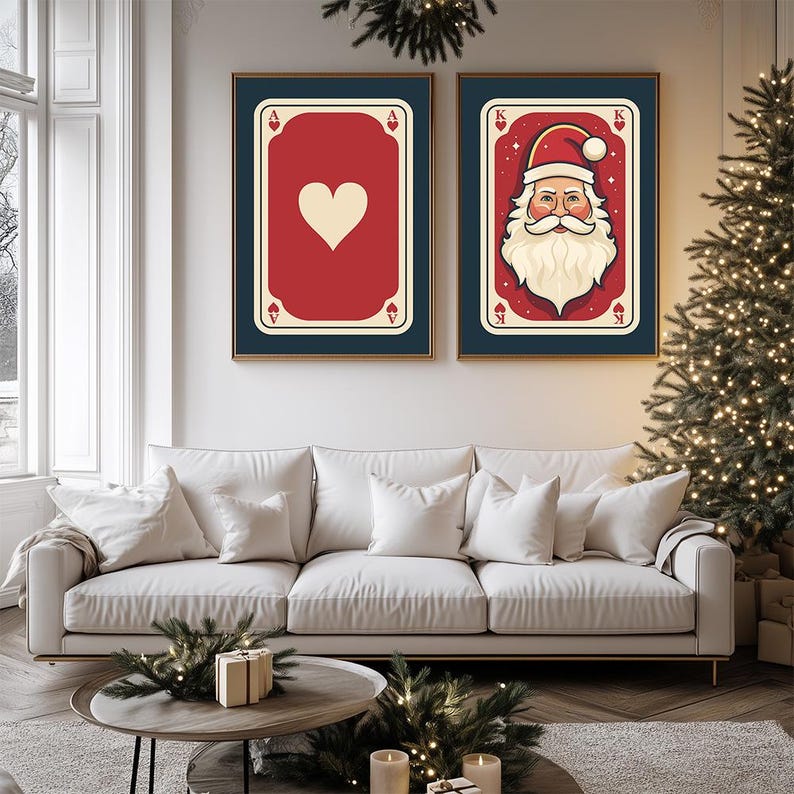 Santa Playing Card Poster Set, Christmas Ace and King Art Print ...