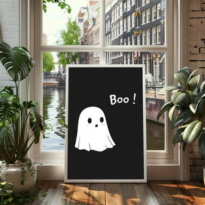 Cute Ghost Boo Poster, Adorable Halloween Art Print, Minimalist Ghost ...