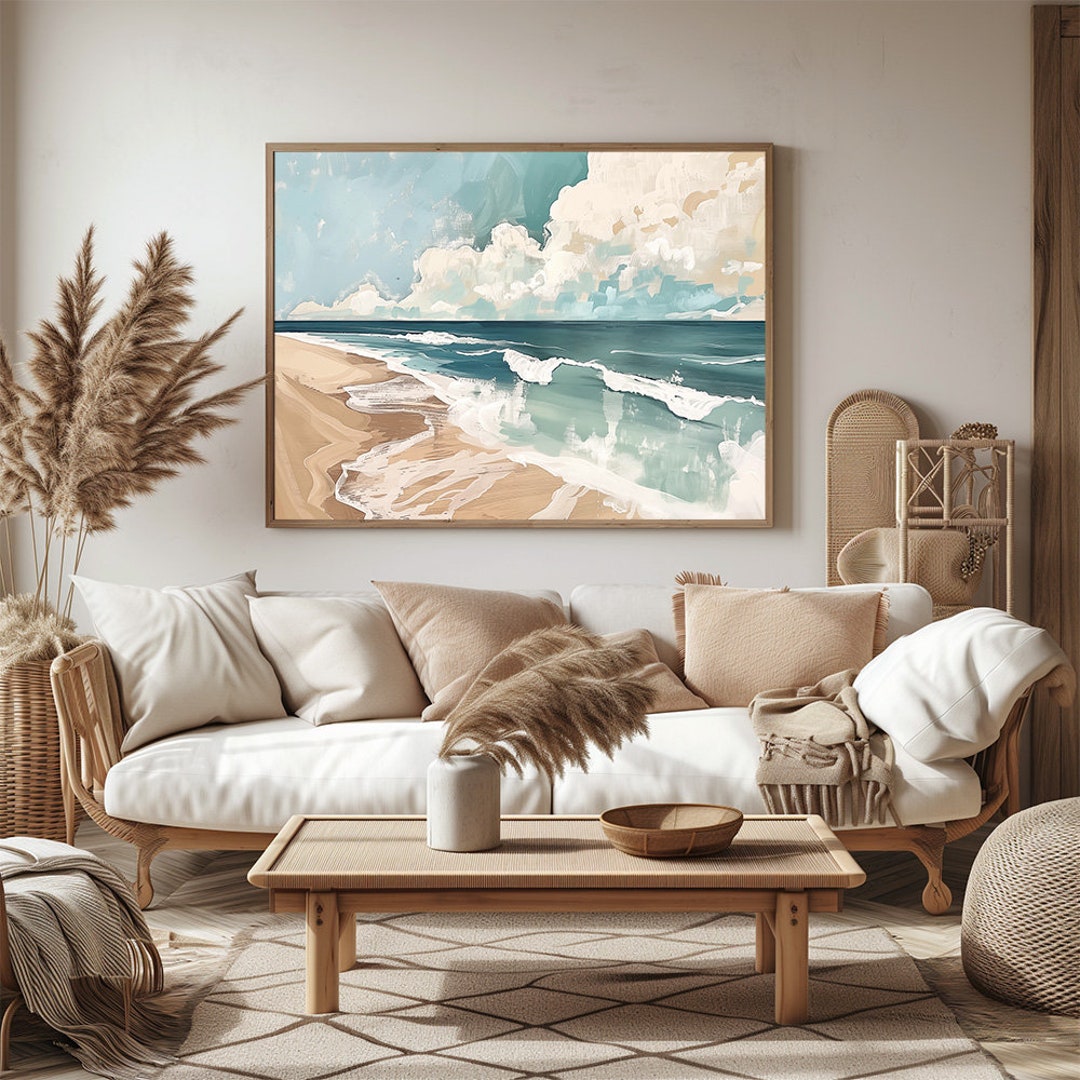 Abstract Quiet Ocean Landscape Poster, Modern Beach House Decor ...