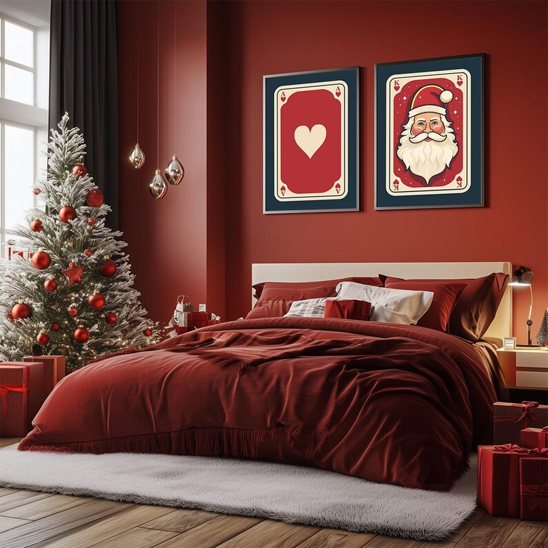 Santa Playing Card Poster Set, Christmas Ace and King Art Print ...