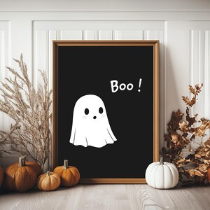 Cute Ghost Boo Poster, Adorable Halloween Art Print, Minimalist Ghost ...