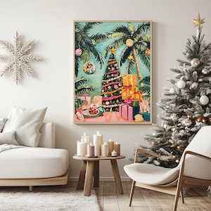 Tropical Christmas Tree Art Print, Christmas in Summer Island Poster ...