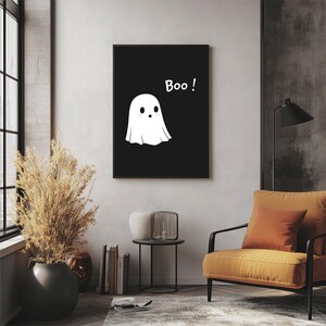 Cute Ghost Boo Poster, Adorable Halloween Art Print, Minimalist Ghost ...