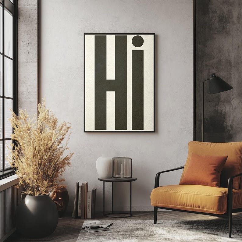Hi Poster, Minimalist Typography Wall Print, Black and White Text ...