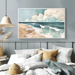 Abstract Quiet Ocean Landscape Poster, Modern Beach House Decor ...