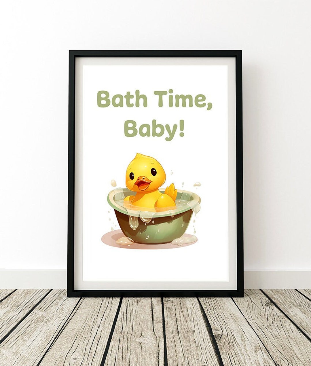 Cute Yellow Duck in Bathtub Illustration Bathroom Print, Baby Duck ...