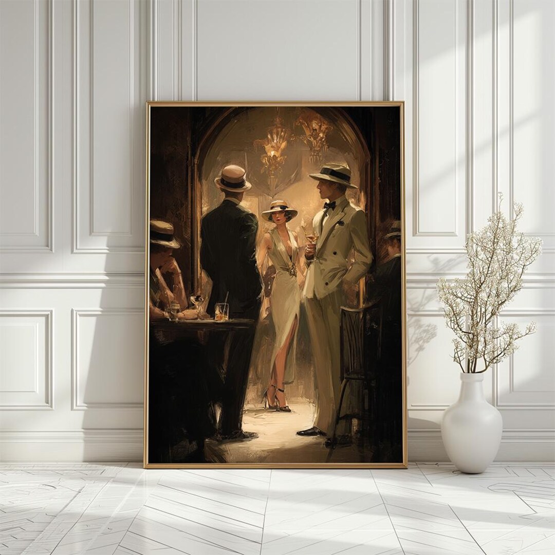 Vintage Noir Cocktail Lounge Art Print, Retro 1920s Jazz Club Scene ...