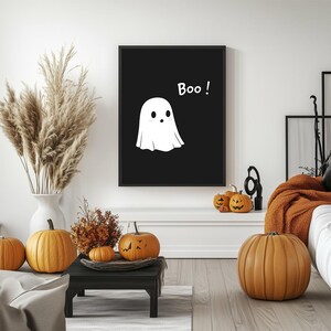 Cute Ghost Boo Poster, Adorable Halloween Art Print, Minimalist Ghost ...
