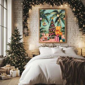 Tropical Christmas Tree Art Print, Christmas in Summer Island Poster ...