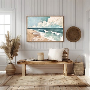 Abstract Quiet Ocean Landscape Poster, Modern Beach House Decor ...