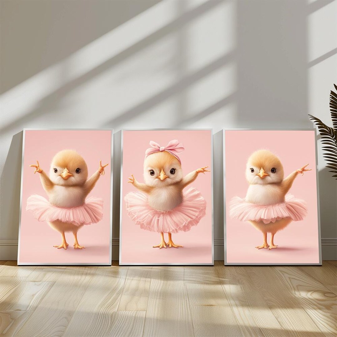 Pink Ballerina Chicks Nursery Poster Set: Ballet Dancer Art Print ...