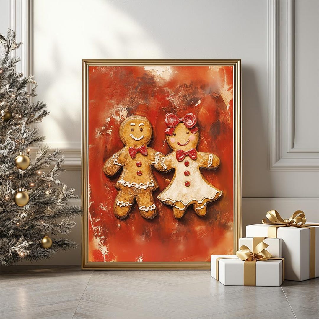 Gingerbread Couple Christmas Poster, Gingerbread Man and Woman Art ...