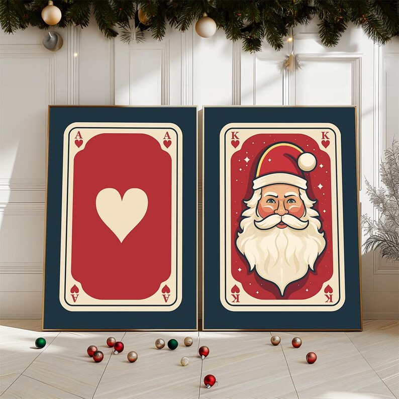 Santa Playing Card Poster Set, Christmas Ace and King Art Print ...
