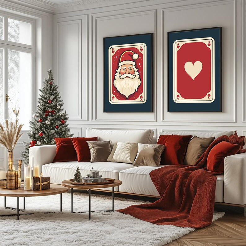 Santa Playing Card Poster Set, Christmas Ace and King Art Print ...