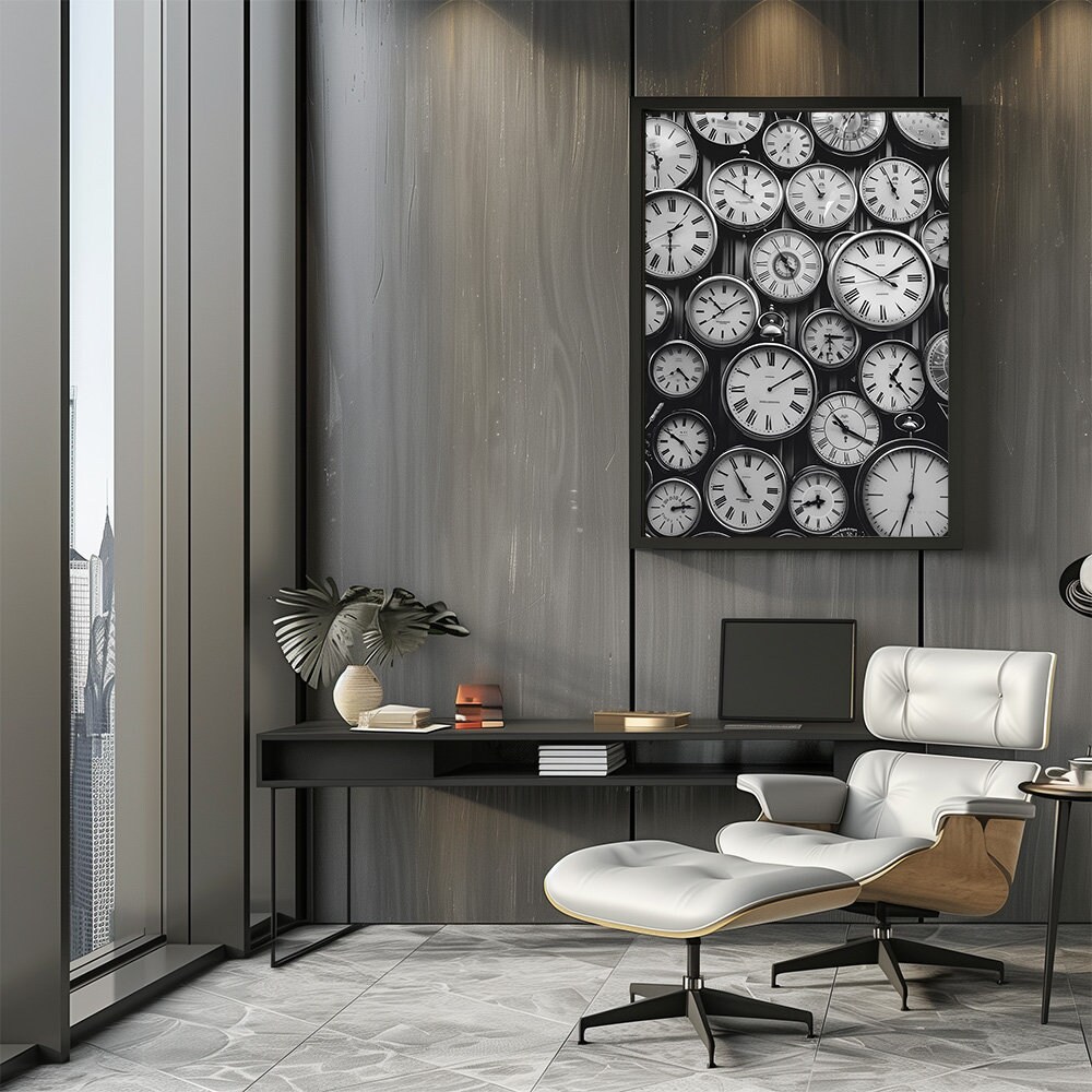 Vintage Black and White Wall Clocks Poster, Perfect Retro Decor, Plenty ...