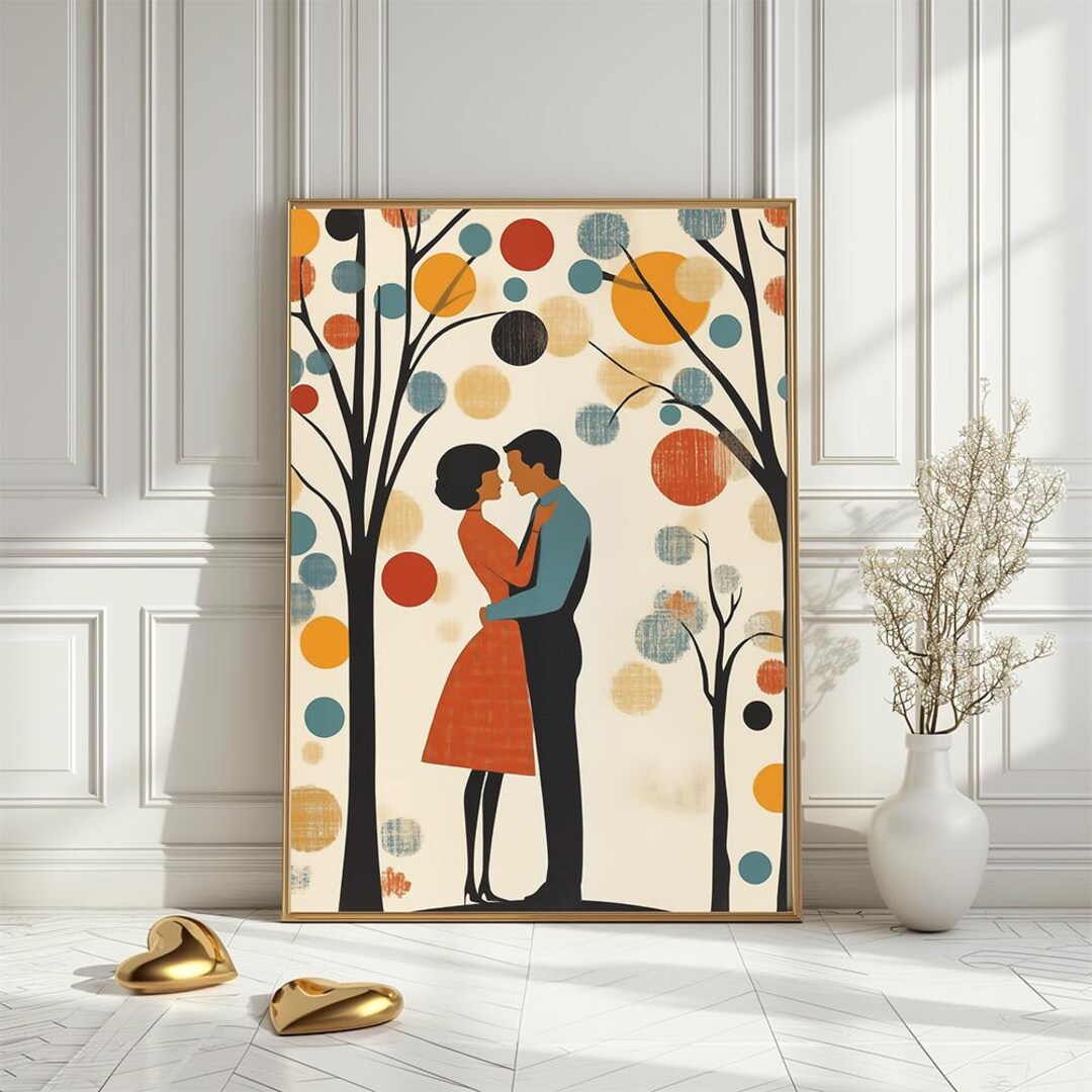 Mid Century Romantic Couple Art Print, Retro Valentine's Day Card ...