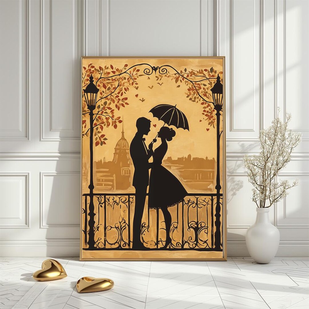 Vintage Romantic Couple Silhouette Art Print, Elegant Valentine's Day ...