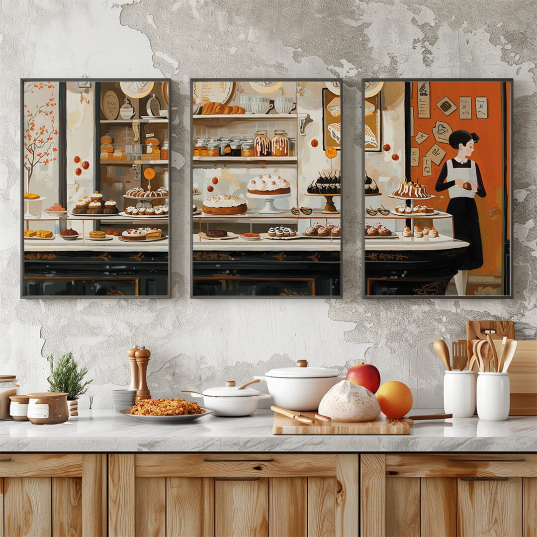 French Bakery Kitchen Gallery Print Set, France Patisserie Illustration ...