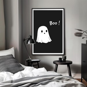 Cute Ghost Boo Poster, Adorable Halloween Art Print, Minimalist Ghost ...