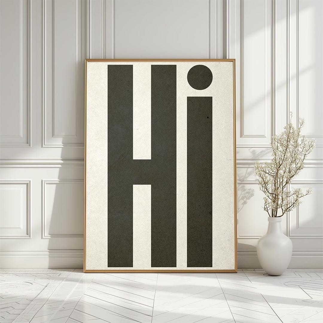 Hi Poster, Minimalist Typography Wall Print, Black and White Text ...