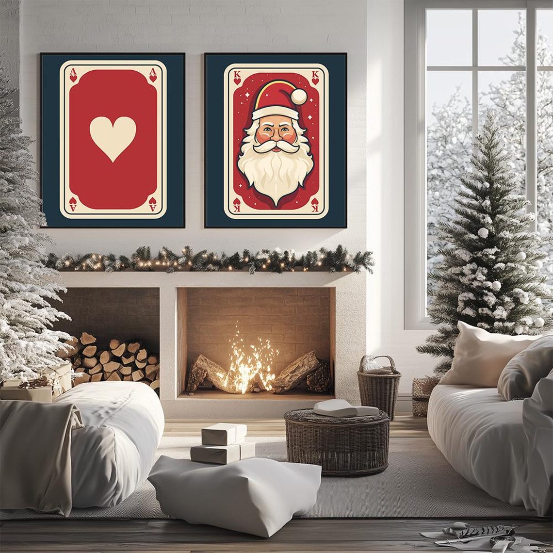 Santa Playing Card Poster Set, Christmas Ace and King Art Print ...