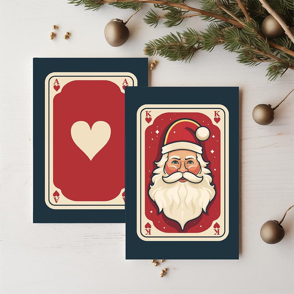 Santa Playing Card Poster Set, Christmas Ace and King Art Print ...