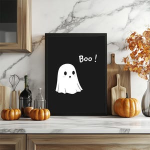 Cute Ghost Boo Poster, Adorable Halloween Art Print, Minimalist Ghost ...