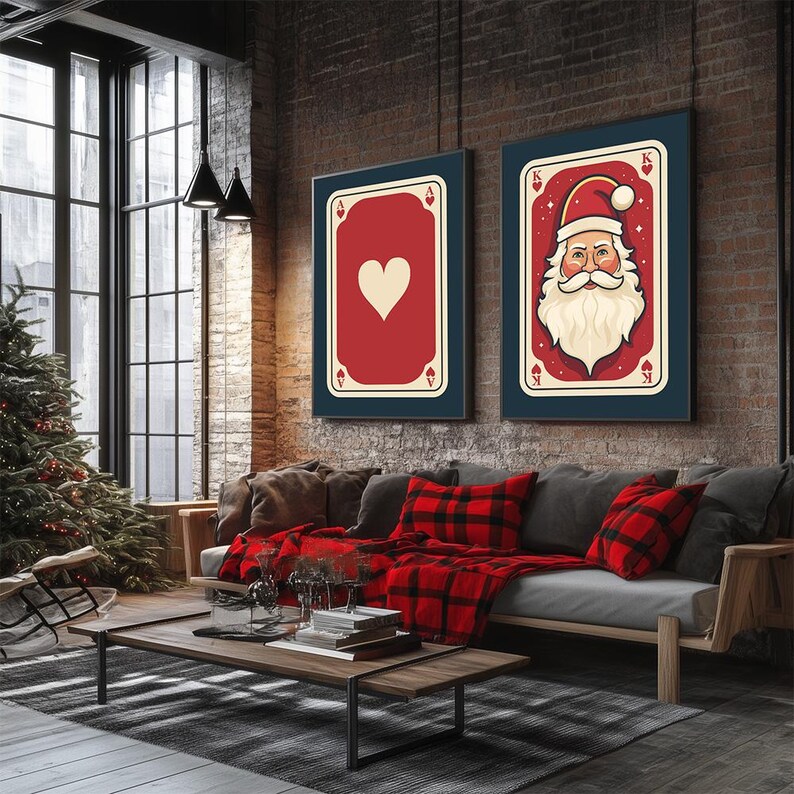 Santa Playing Card Poster Set, Christmas Ace and King Art Print ...