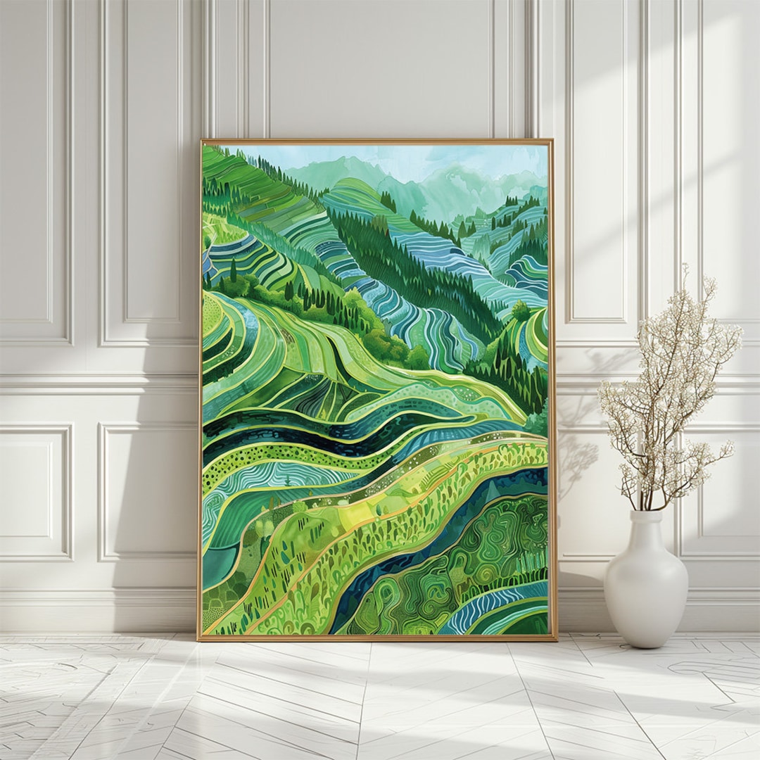 Abstract Rice Terrains Landscape Poster, Modern and Minimal Vibrant ...