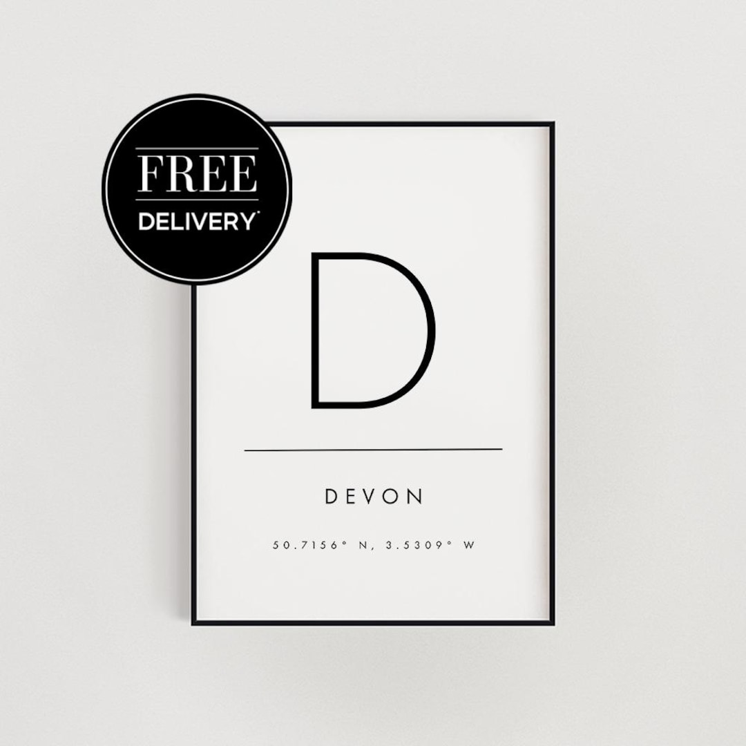 GPS Coordinates Gift - Devon Coordinates Print / GPS Coordinates Sign ...