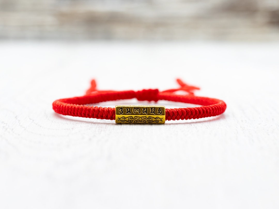 Protection Red Buddhist Tibetan Braided With Charm Om Mani Padme Hum ...