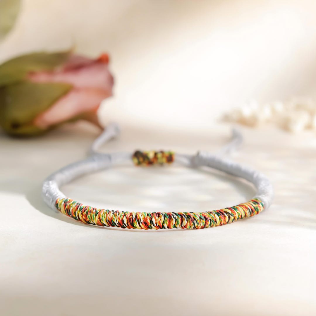 AURA SHIELD | Light Grey Buddhist Bracelet | Sliding Knot Nylon Cord ...