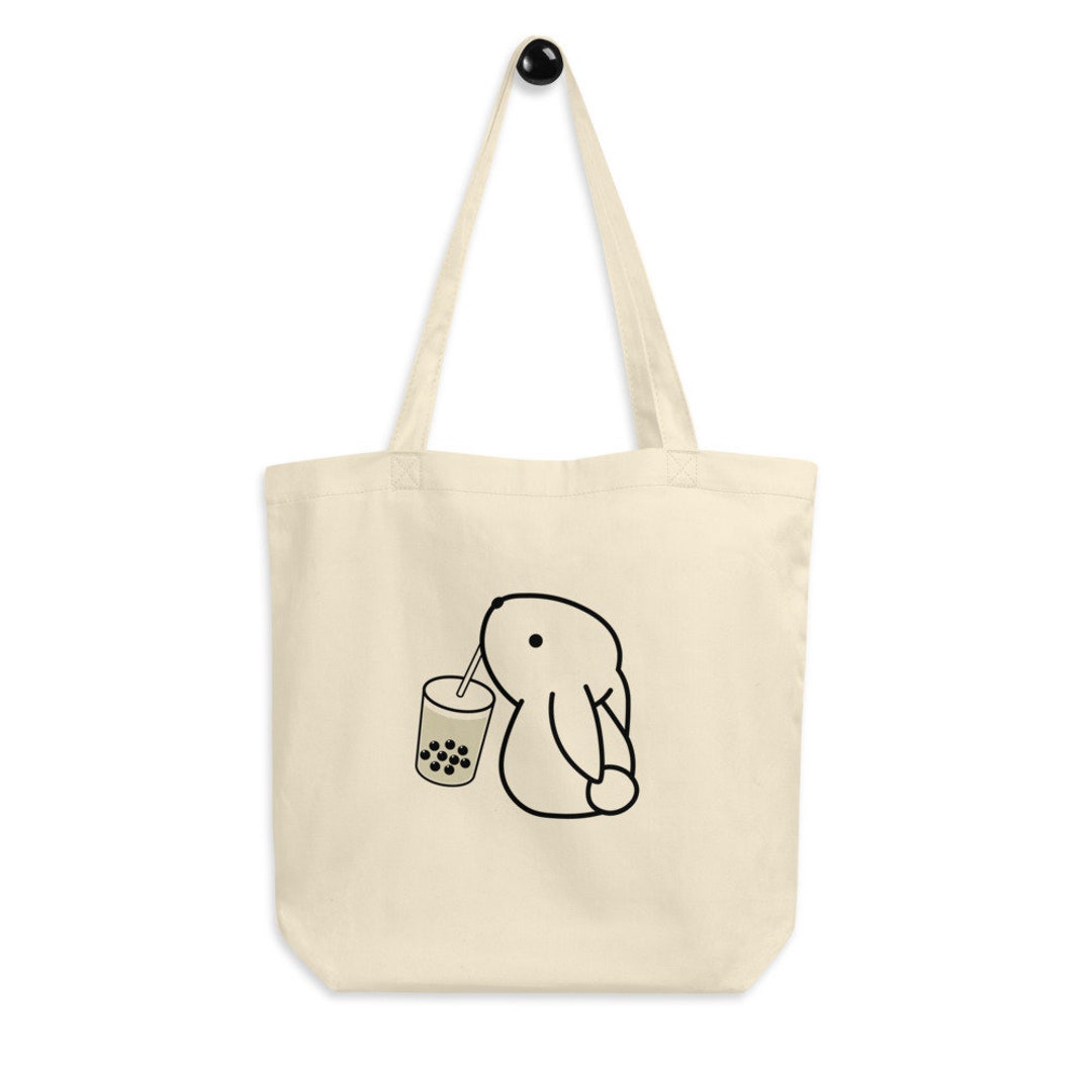 Cute Bunny Rabbit Drinking Boba Milk Tea Eco Tote Bag - Etsy