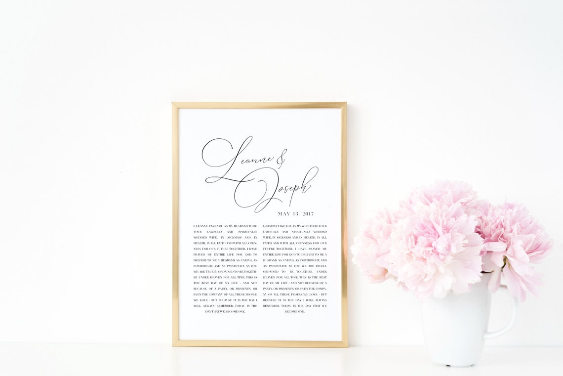 Hand Lettered Script Wedding Vows Wedding Gift Cotton - Etsy