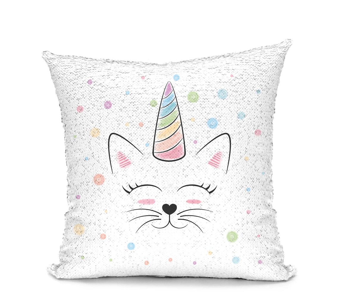 Caticorn Mermaid Sequin Pillow Gift for Girl Cat Lover Gift - Etsy