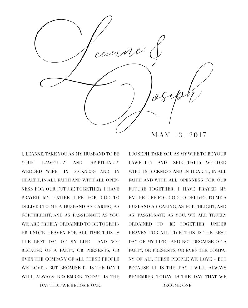 Hand Lettered Script Wedding Vows Wedding Gift Cotton - Etsy