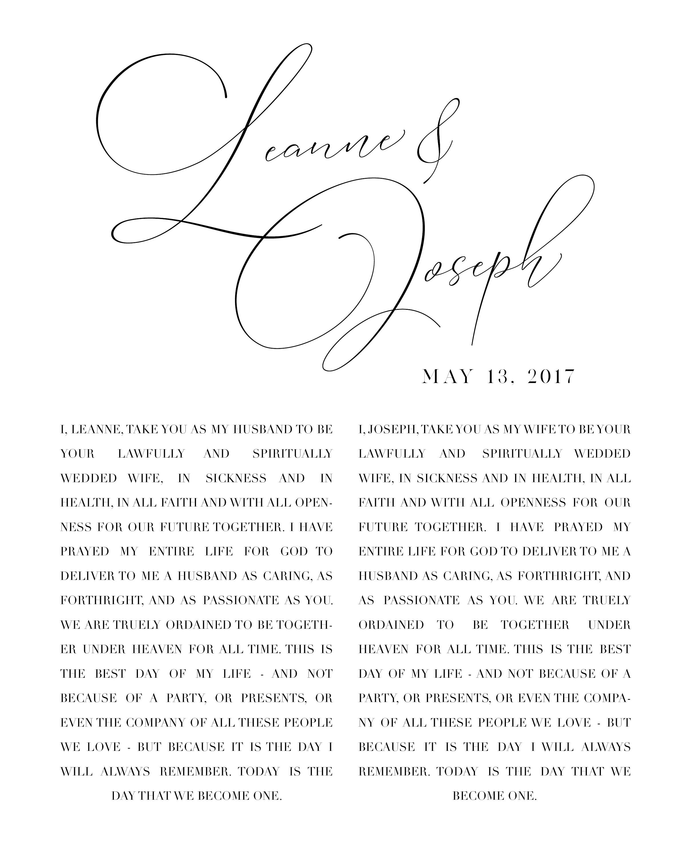 Hand Lettered Script Wedding Vows Wedding Gift, Cotton, Paper ...