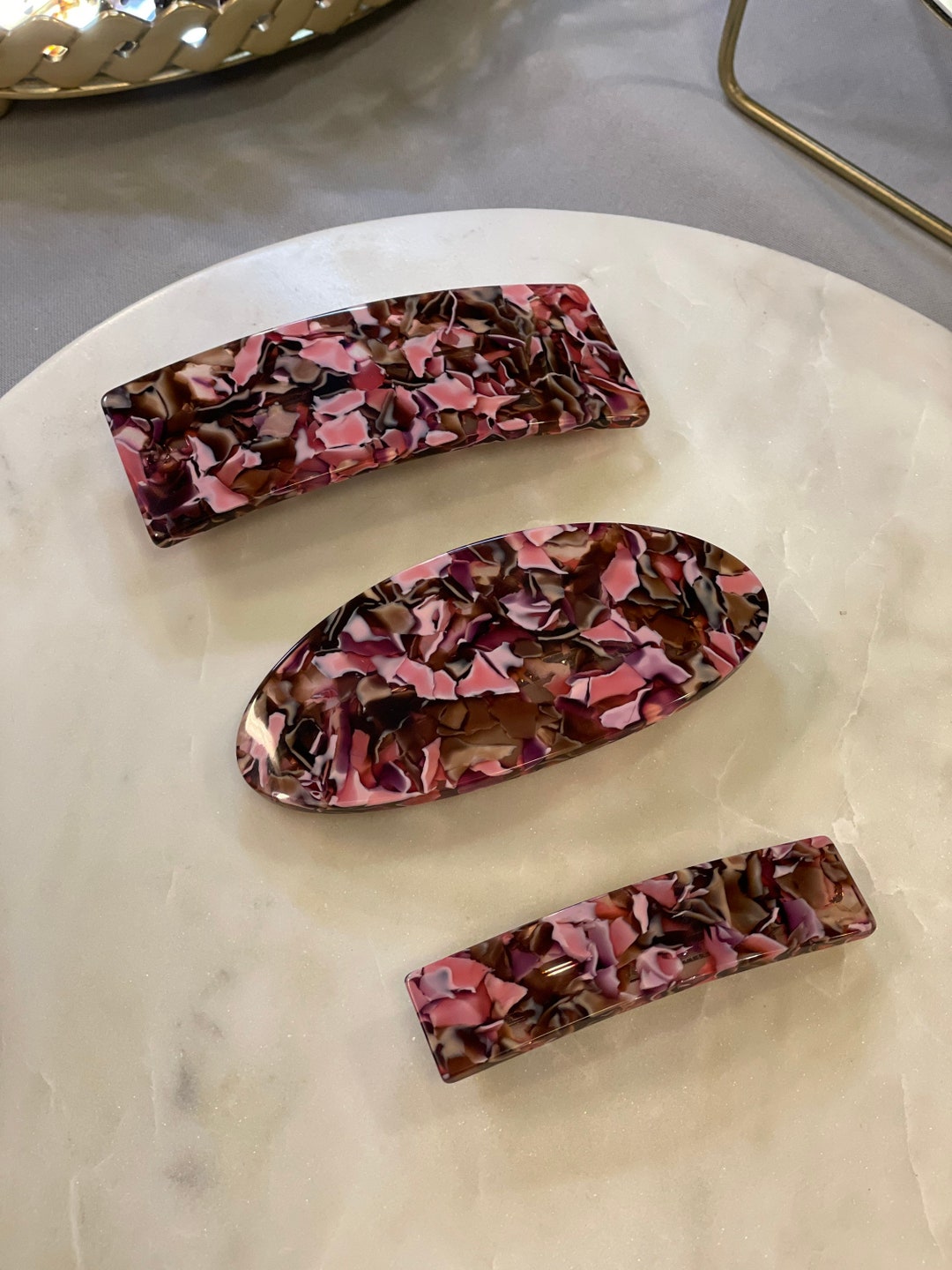 Set of 3paris Hair Clips in Raspberry | Ninico Premium French Barrette Cellulose Acetate, Mother ...