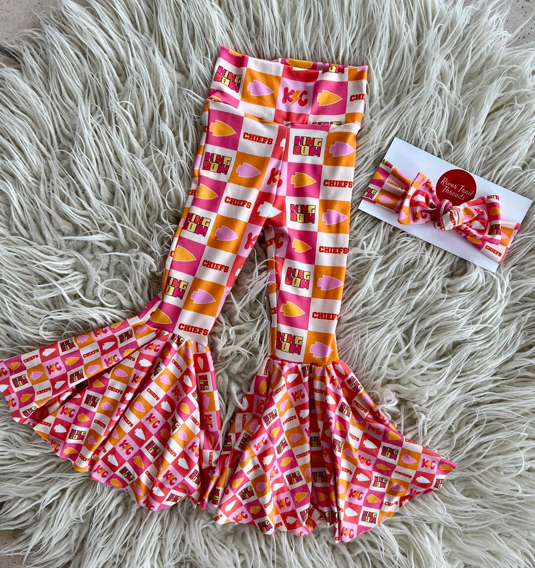 Girls KC Chiefs Bell Bottoms-chiefs Bell Bottoms-baby Chiefs Bell ...