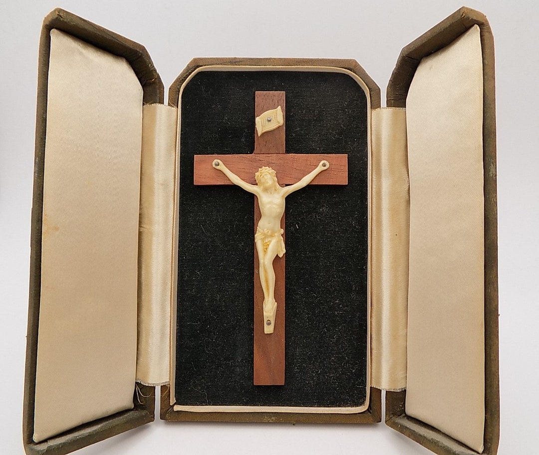 Portable Cross, Antique Box, Cross Case, Faux Ivory Cross, Original Box ...