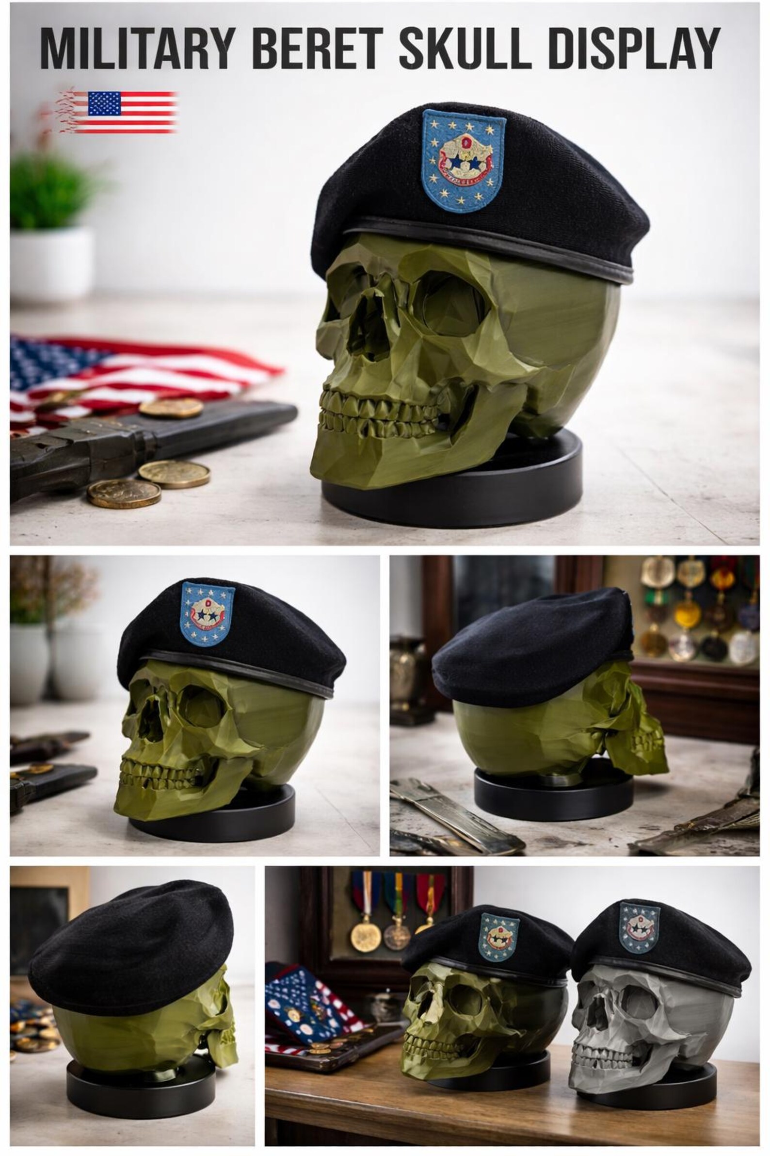 3D Printed Military Beret Skull Display | Tactical Hat Holder - Etsy