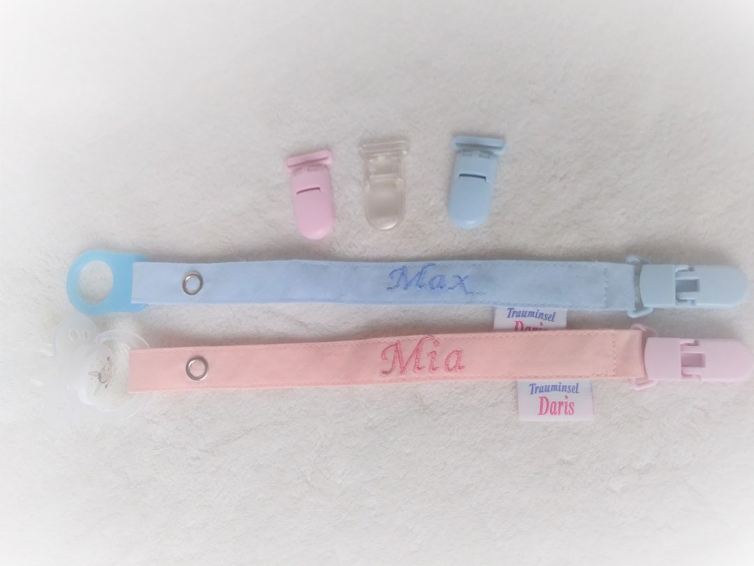 Pacifier Strap With Name Made of Cotton Fabric With Plastic Clip and ...