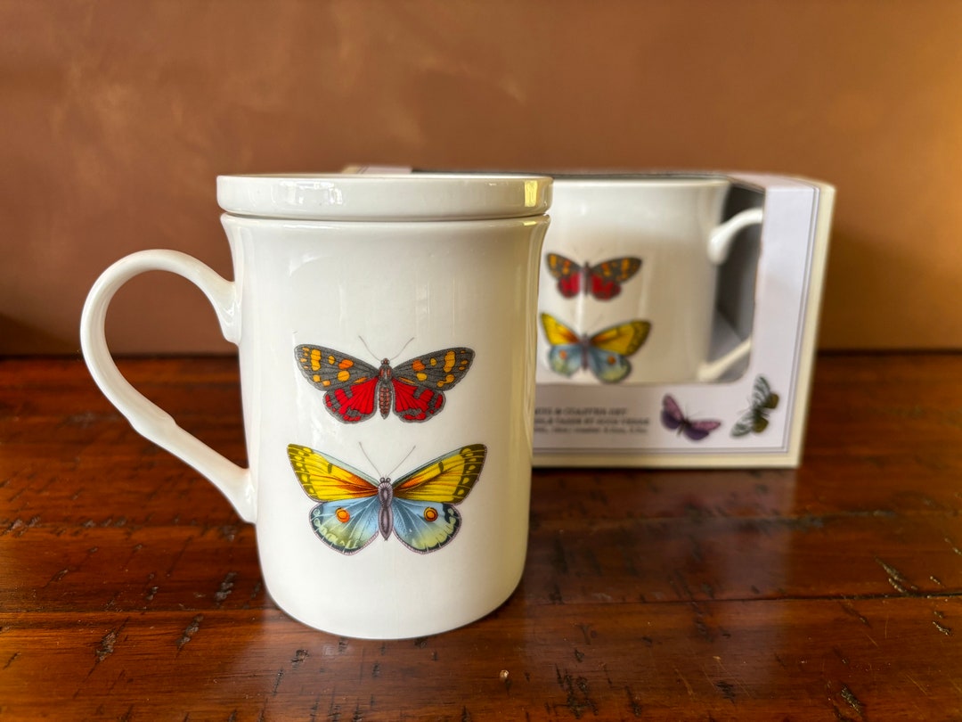 Tea Mug With Lid Butterflies Porcelain - Etsy
