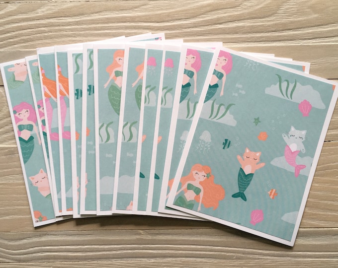 Mermaid Note Cards/set of 12, Budget EZ, Blank Inside - Etsy