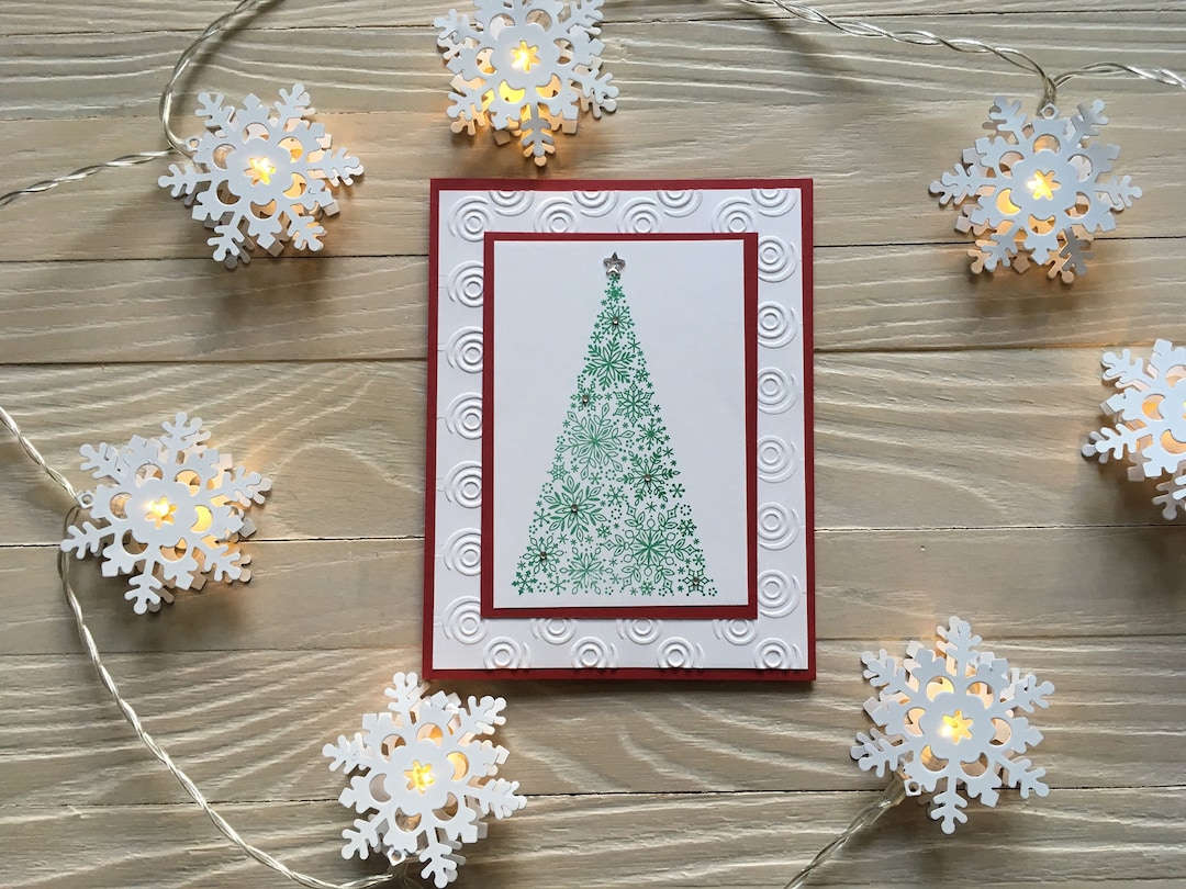 Sparkle Snowflake Tree Christmas Card (C122), Red on Red, Holiday Card ...