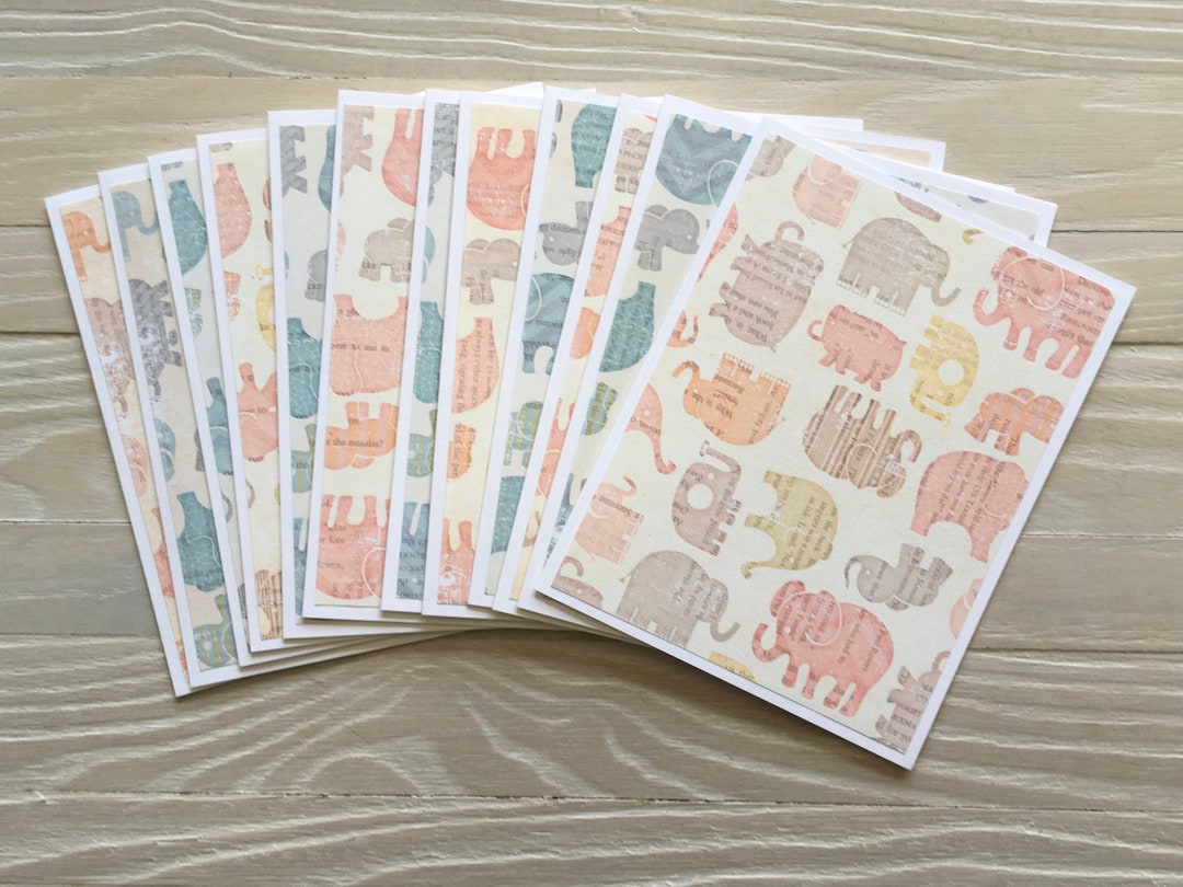 Elephant Note Cards/set of 12 (2 Color Combinations), Budget EZ, Blank ...